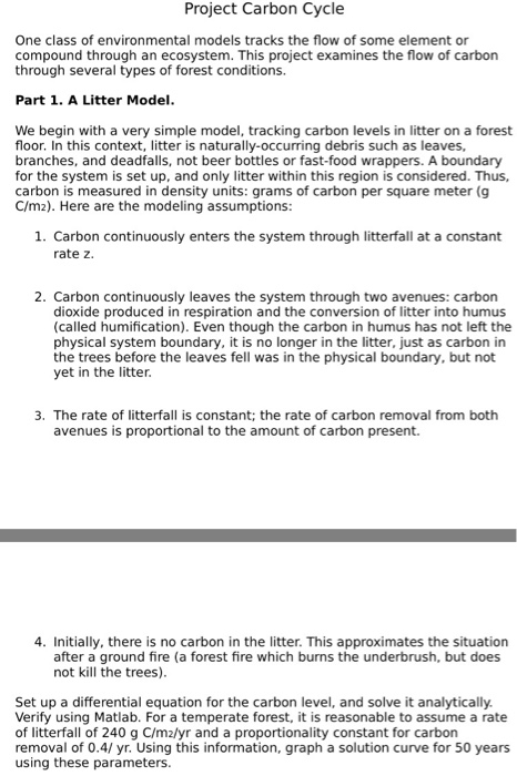 Solved Project Carbon Cycle One class of environmental | Chegg.com