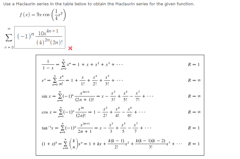 Solved Use a Maclaurin series in the table below to obtain | Chegg.com