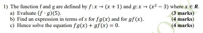 Solved 1) The function f and g are defined by f:x + (x + 1) | Chegg.com