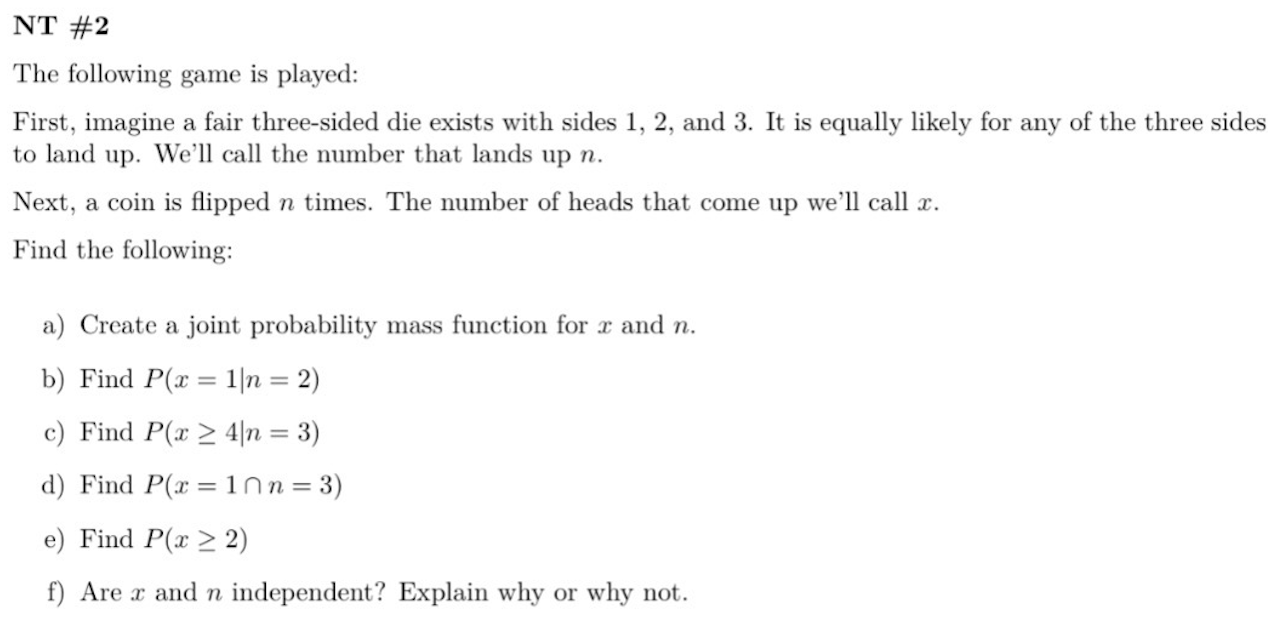 Solved The following game is played: First, imagine a fair | Chegg.com
