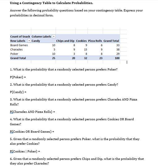 Solved a Using a Contingency Table to Calculate | Chegg.com