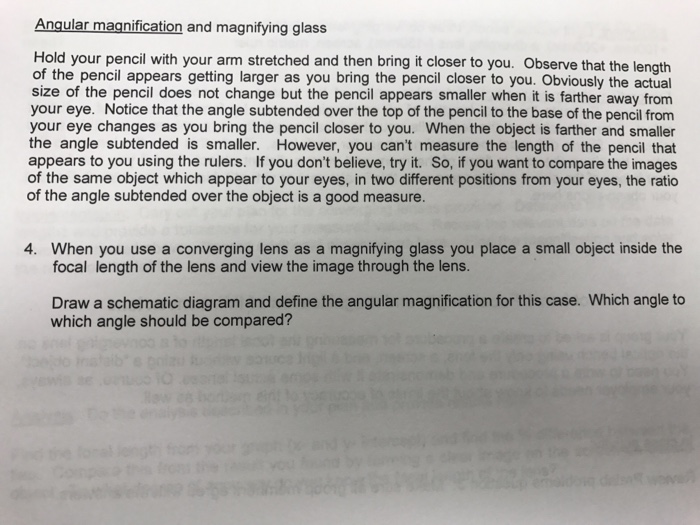 Solved Angular magnification and magnifying glass Hold your | Chegg.com
