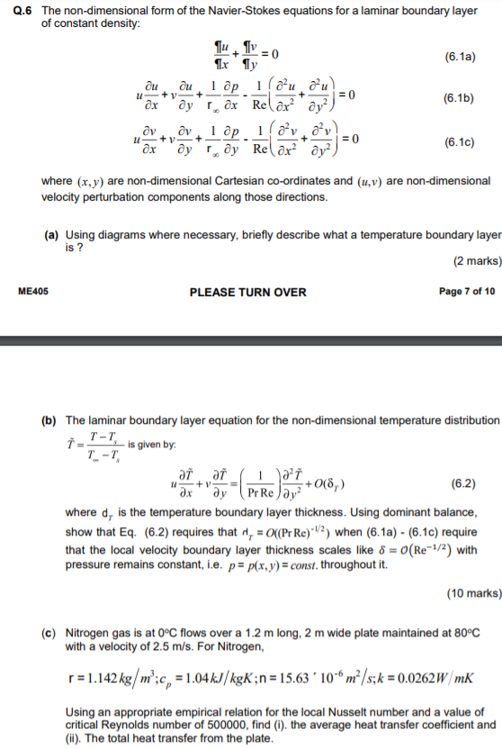 Q.6 The non-dimensional form of the Navier-Stokes | Chegg.com