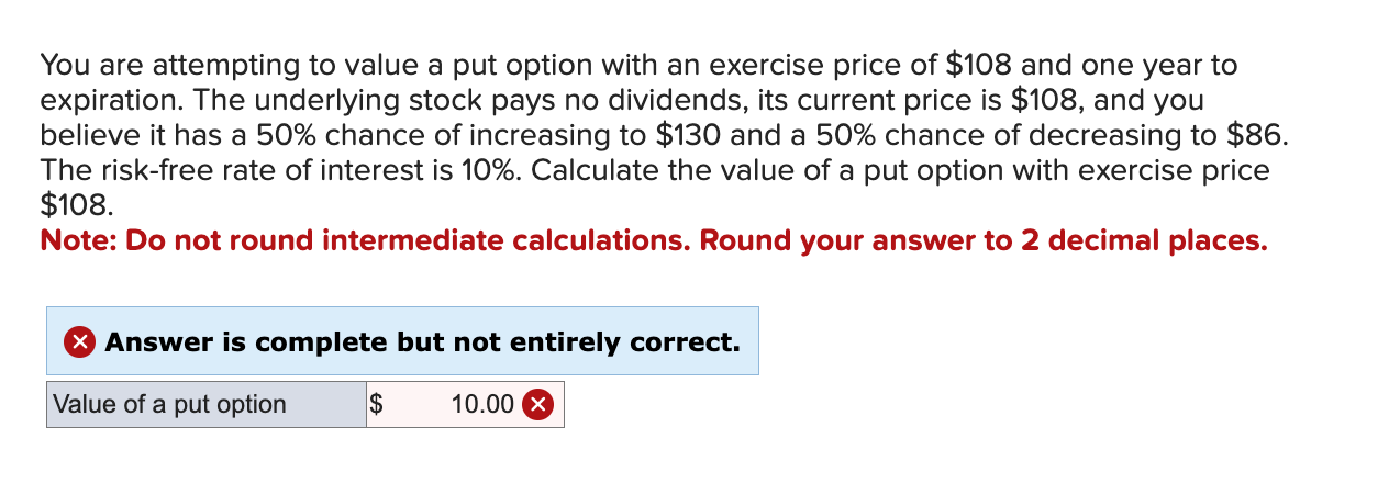 Solved You are attempting to value a put option with an | Chegg.com