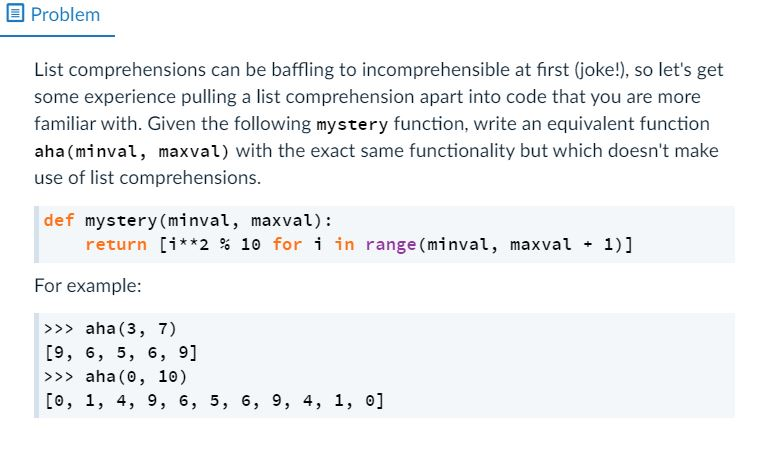 Solved Problem List comprehensions can be baffling to | Chegg.com