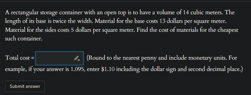 Solved by an EXPERT A rectangular storage container with an open top is | Chegg.com