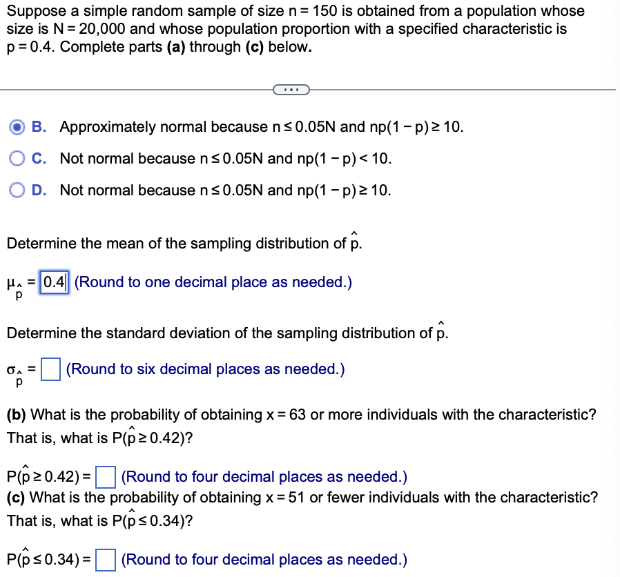 Solved Suppose a simple random sample of size n=150 is | Chegg.com