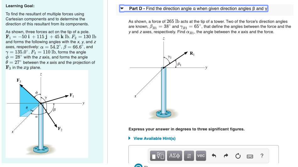 Solved Part D - Find the direction angle a when given | Chegg.com