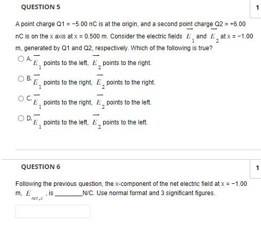 Solved A point charge Q1=−5.00nC is at the origin, and a | Chegg.com