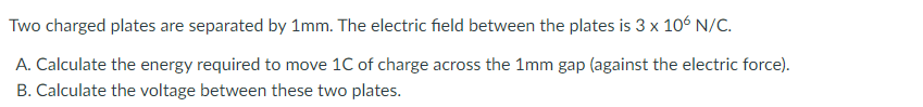 Solved Two charged plates are separated by 1 mm. The | Chegg.com
