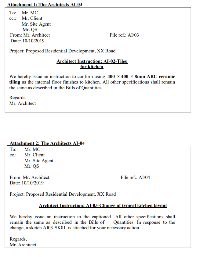 Solved The Architect has issued an Architect’s Instructions | Chegg.com