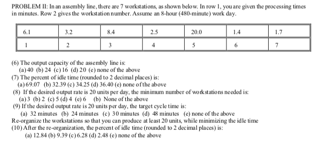 Solved PROBLEM II: In an assembly line, there are 7 | Chegg.com