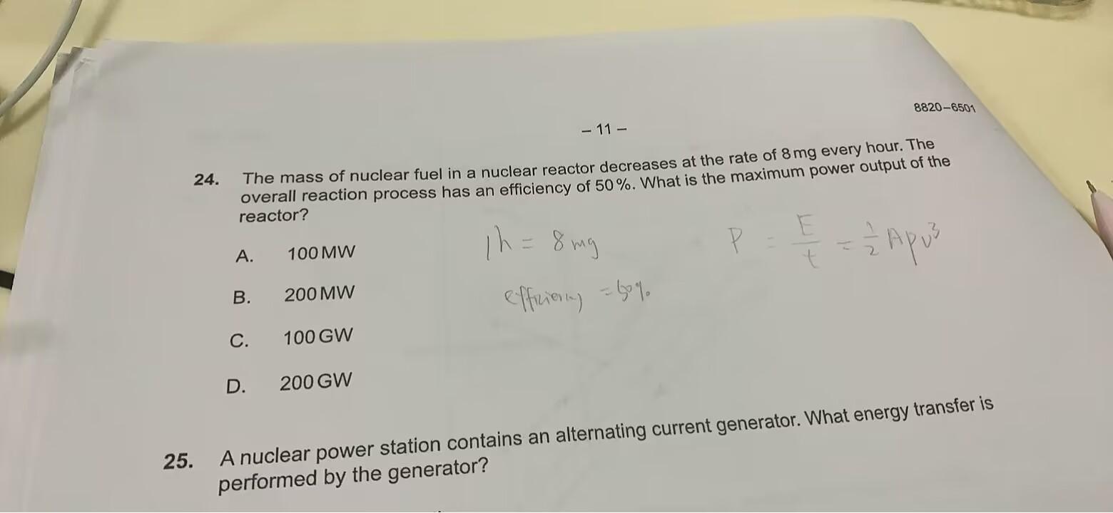 Solved 24. The mass of nuclear fuel in a nuclear reactor | Chegg.com