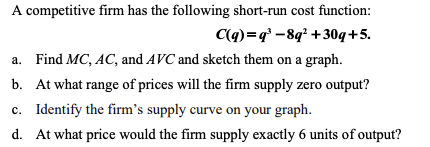 Solved A competitive firm has the following short-run cost | Chegg.com