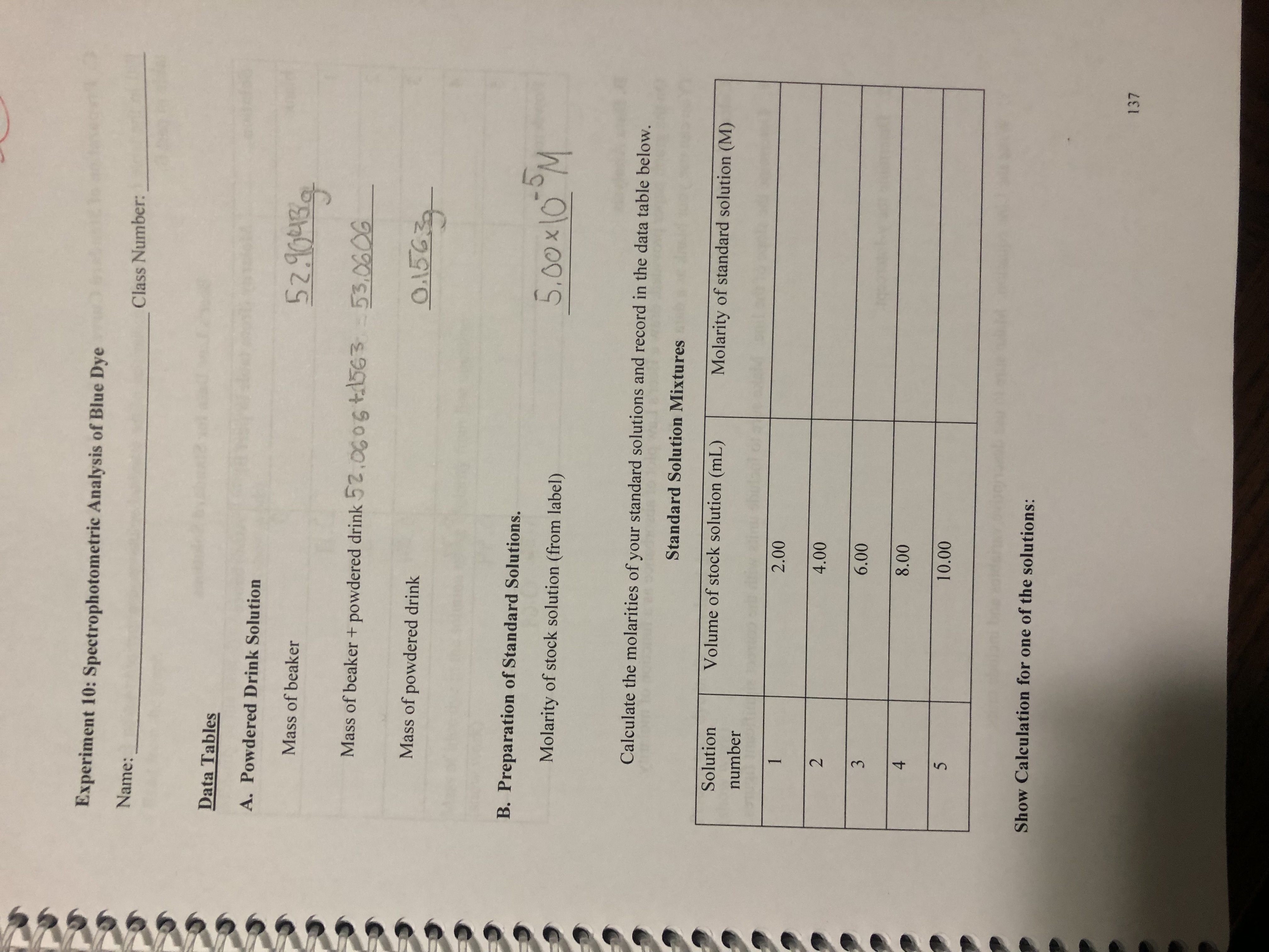 Solved Experiment 10: Spectrophotometric Analysis of Blue | Chegg.com