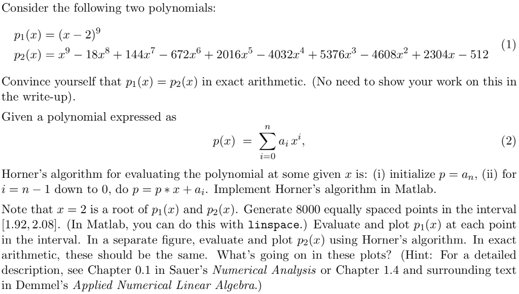 Solved Consider the following two polynomials: p2(x) | Chegg.com
