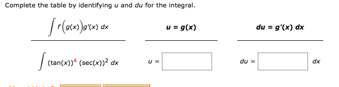 Solved Complete the table by identifying u and du for the | Chegg.com