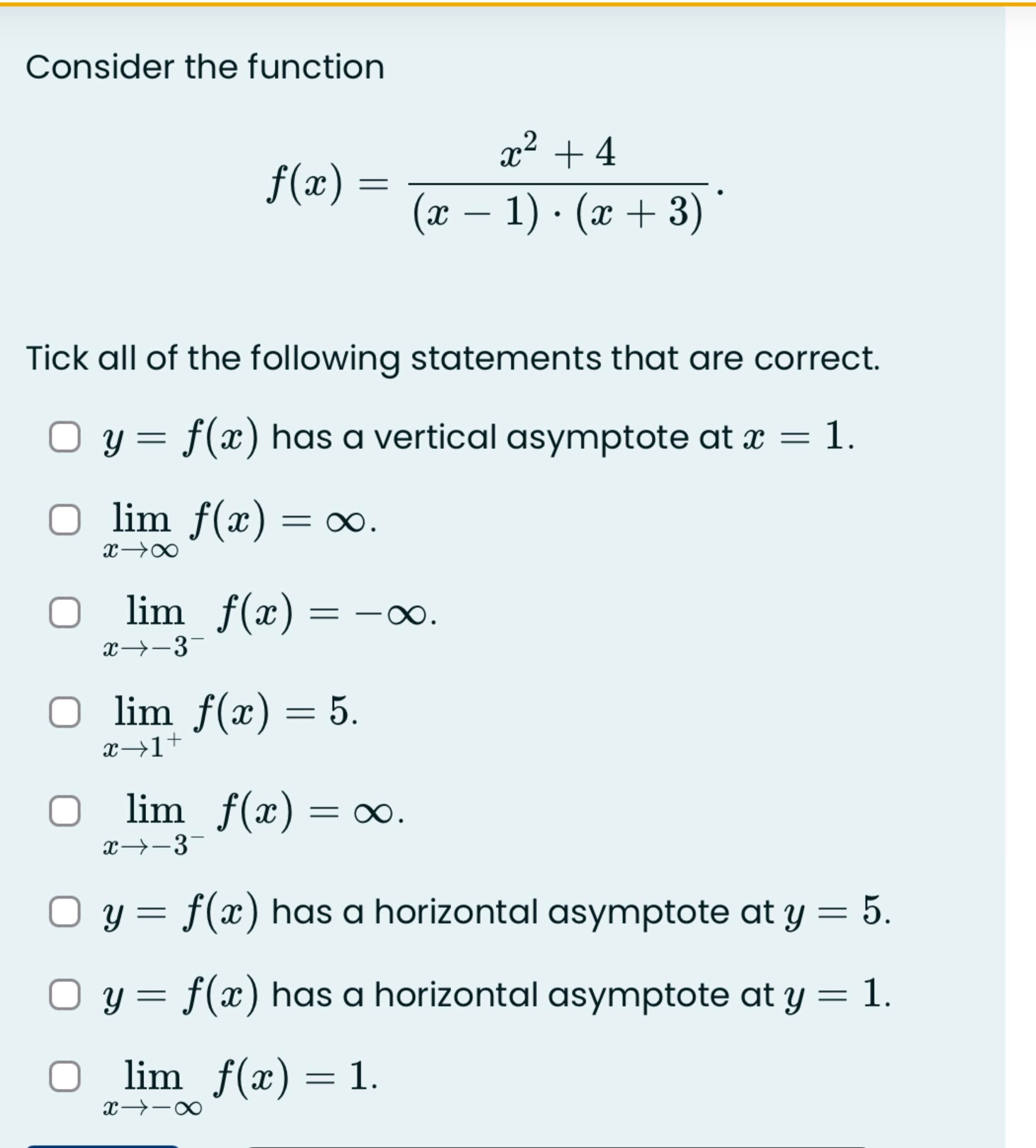 Solved Consider the functionf(x)=x2+4(x-1)*(x+3).Tick all of | Chegg.com