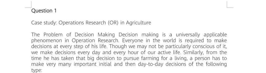 Solved Question 1 Case study: Operations Research (OR) in | Chegg.com