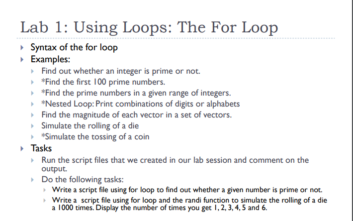 Solved Lab 1: Using Loops: The For Loop Syntax of the for | Chegg.com