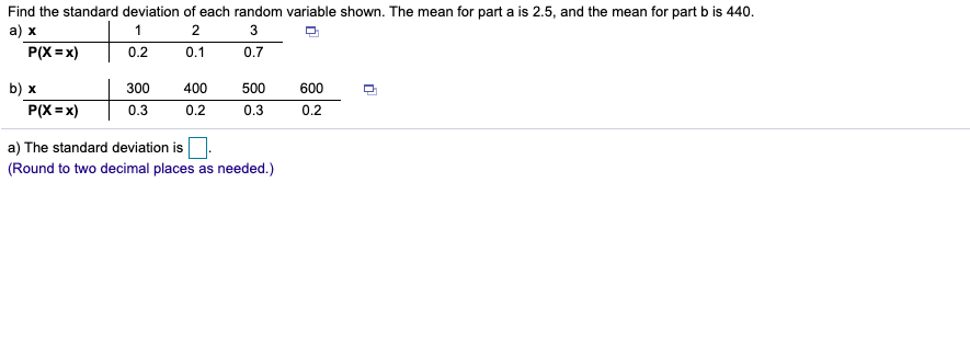 Solved Find the standard deviation of each random variable | Chegg.com