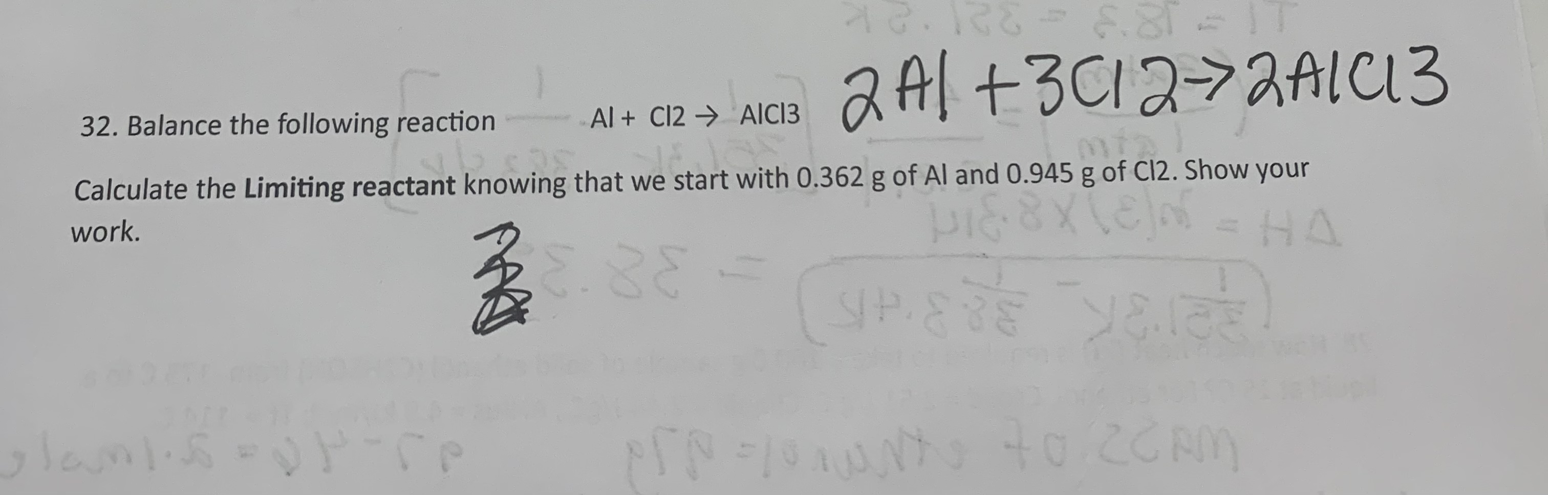 Solved 32. Balance the following reaction Al+Cl2→AlCl3 | Chegg.com