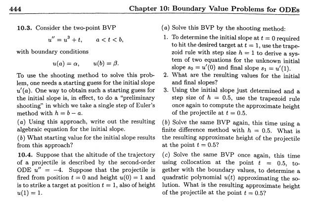 Solved 444 Chapter 10: Boundary Value Problems for ODES | Chegg.com