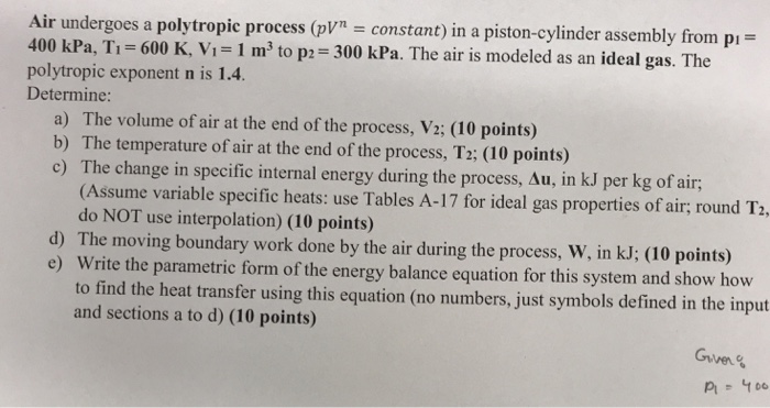 Solved Air undergoes a polytropic process (pVn = constant) | Chegg.com