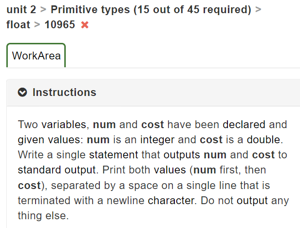 Solved unit 2 > Primitive types (15 out of 45 required) > | Chegg.com