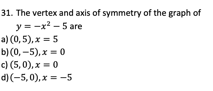 Solved 31. The vertex and axis of symmetry of the graph of y | Chegg.com