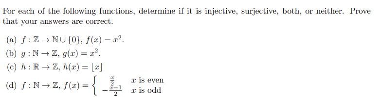 Solved For each of the following functions, determine if it | Chegg.com