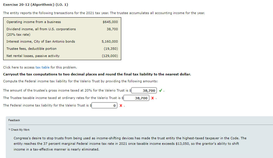 Solved Exercise 20-12 (Algorithmic) (LO. 1) The entity | Chegg.com