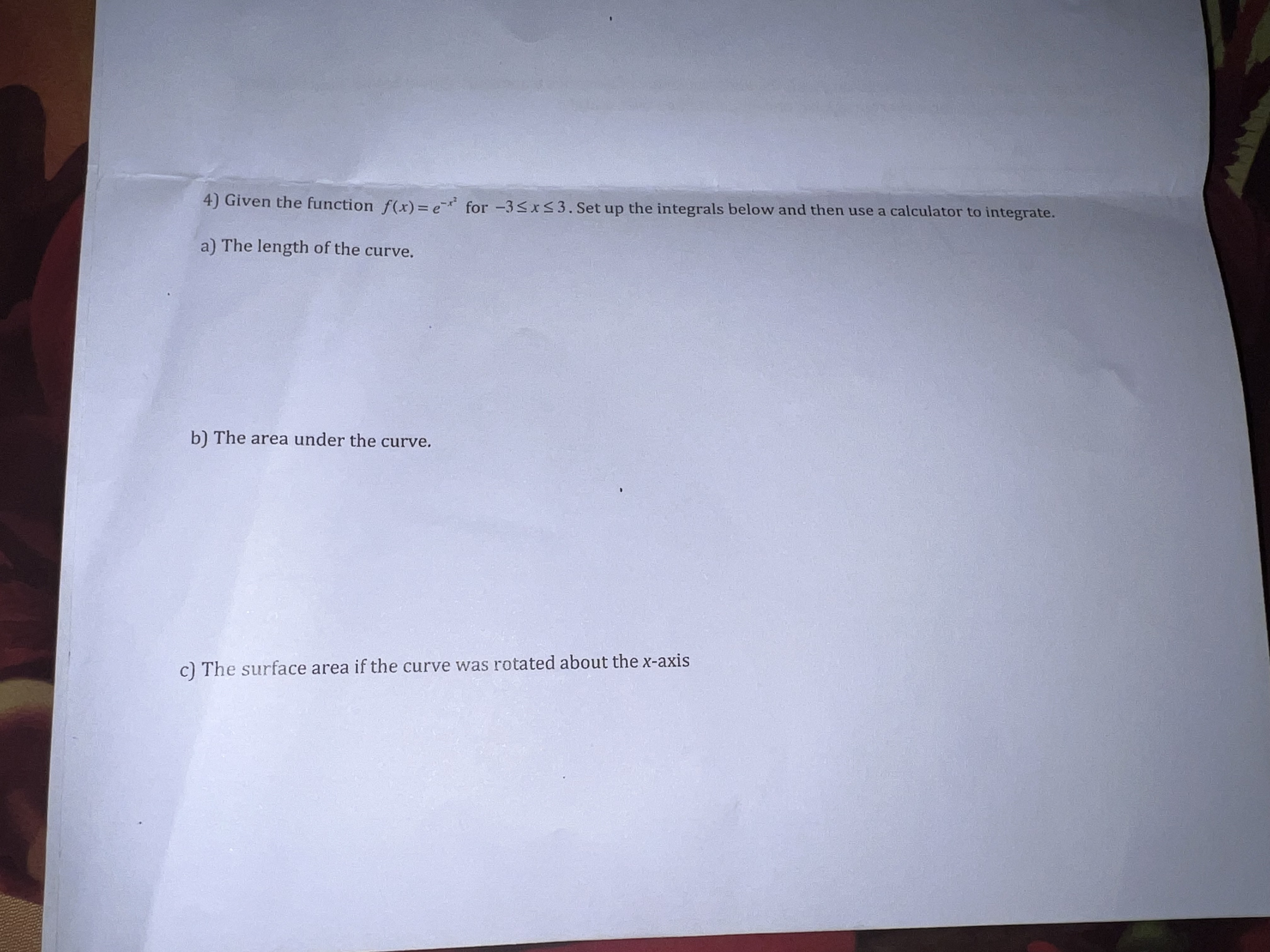 Solved Given the function f(x)=e-x2 ﻿for -3≤x≤3. ﻿Set up the | Chegg.com