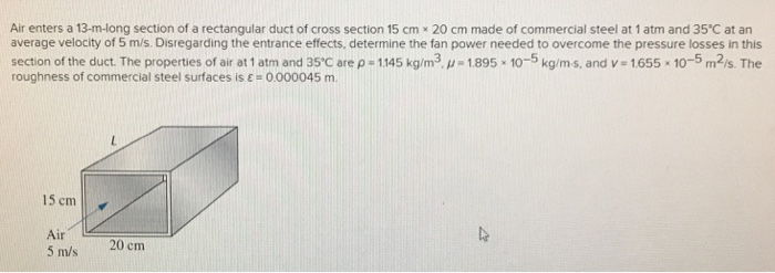 Solved Air enters a 13-m-long section of a rectangular duct | Chegg.com