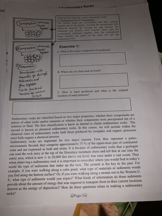Solved at -t cndimentary Rocks are two ways for clastic | Chegg.com