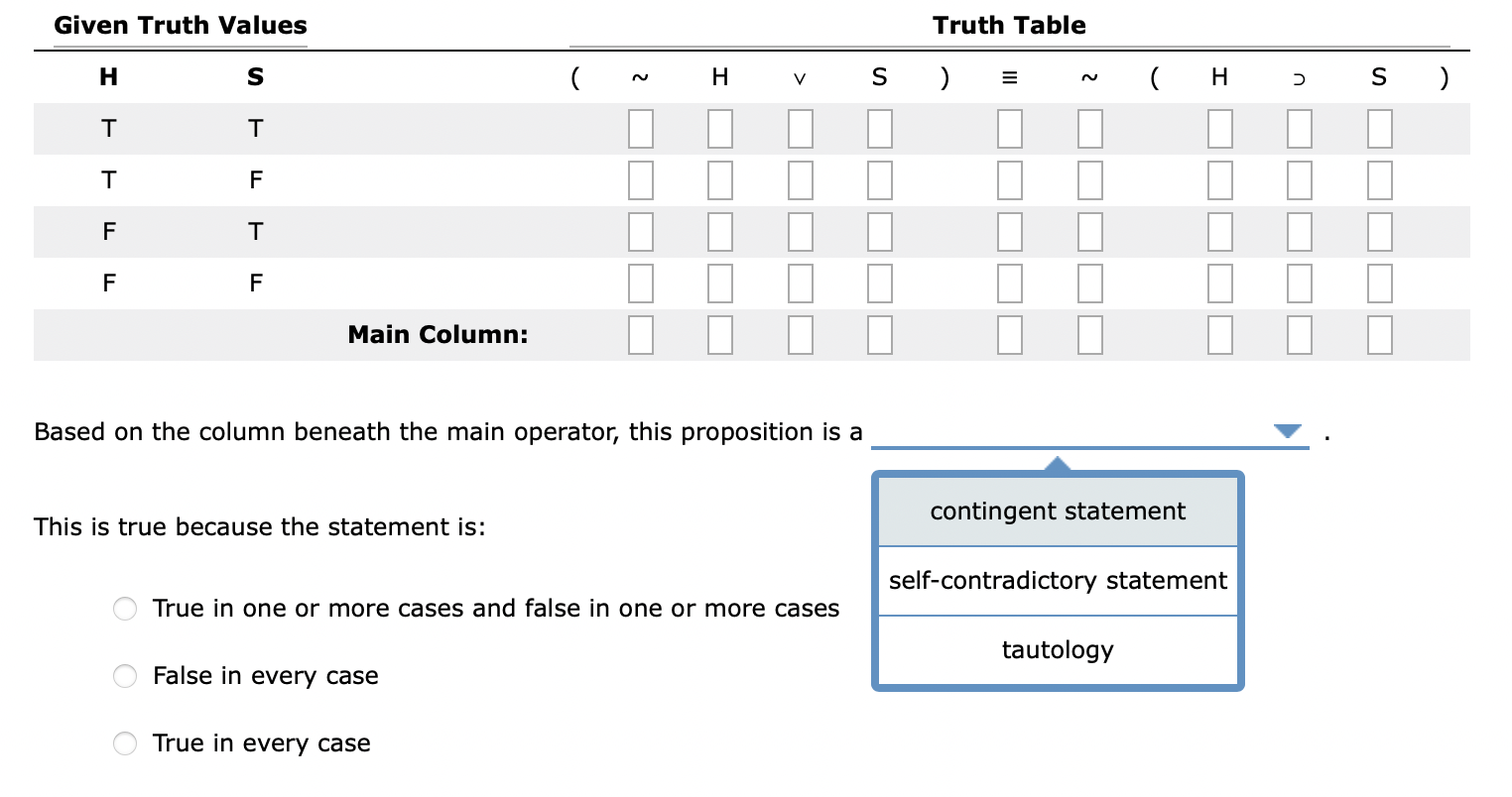 statement's main operator lists truth values that are | Chegg.com
