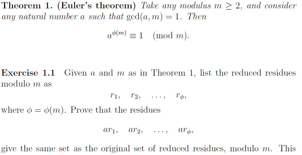 Solved Theorem 1. (Euler's theorem) Take any modulus m > 2, | Chegg.com