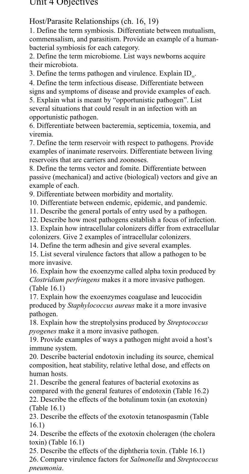 Host/Parasite Relationships (ch. 16, 19) 1. Define | Chegg.com