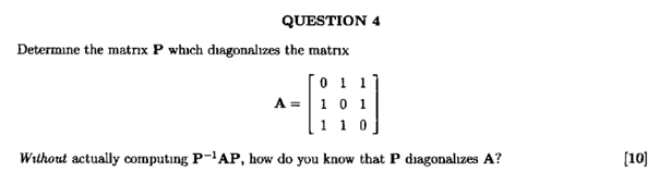 Solved Determine the matrix P which diagonalizes the matrix | Chegg.com