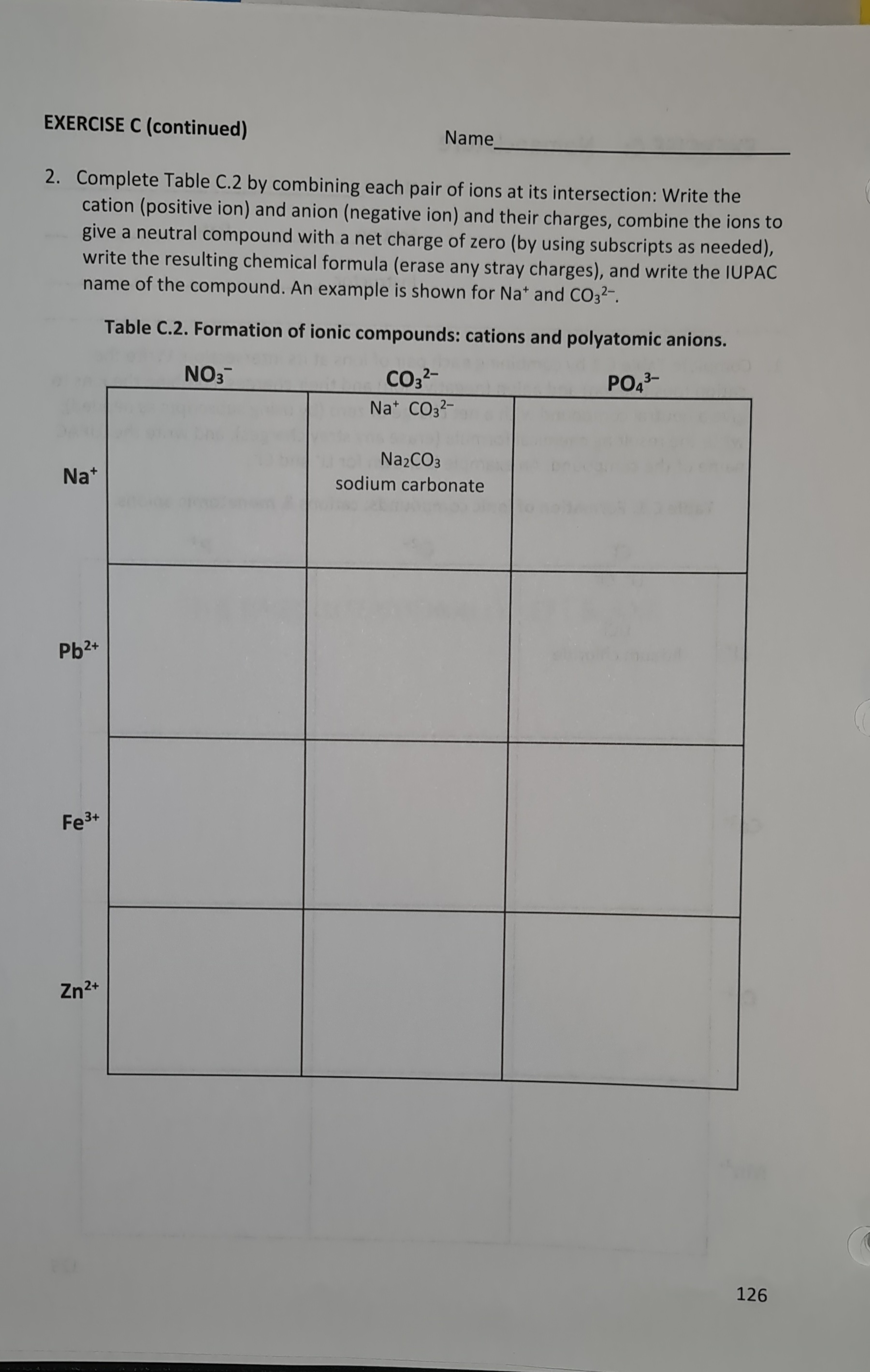 Solved 1. Complete Table C.1 by combining each pair of ions | Chegg.com