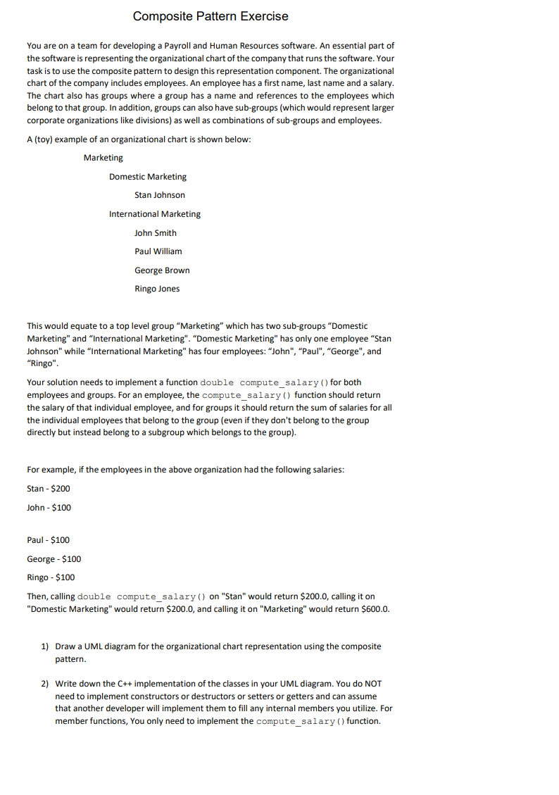 Solved Composite Pattern Exercise You are on a team for | Chegg.com