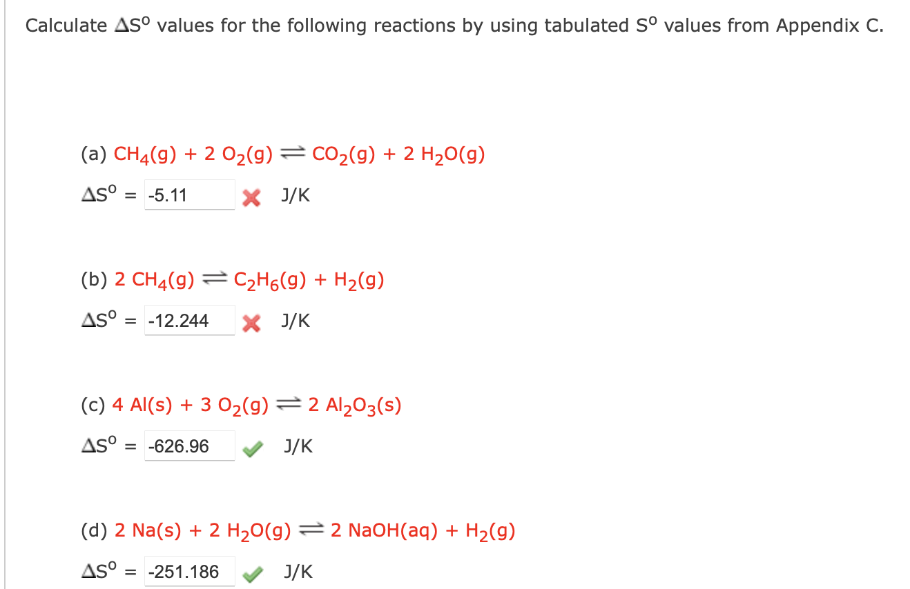 Solved Calculate ΔS∘ values for the following reactions by | Chegg.com