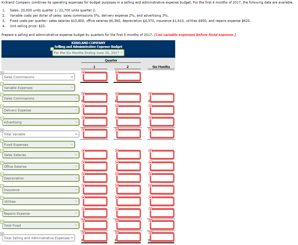 Solved Kirkland Company combines its operating expenses for | Chegg.com