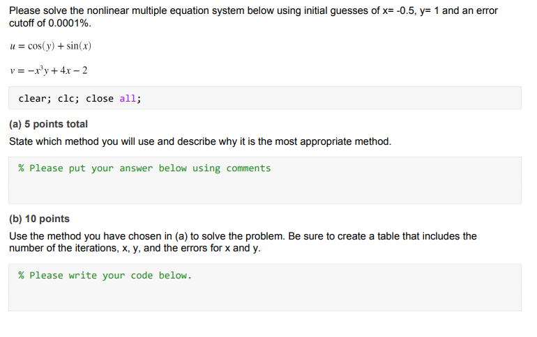 Solved Please solve the nonlinear multiple equation system | Chegg.com