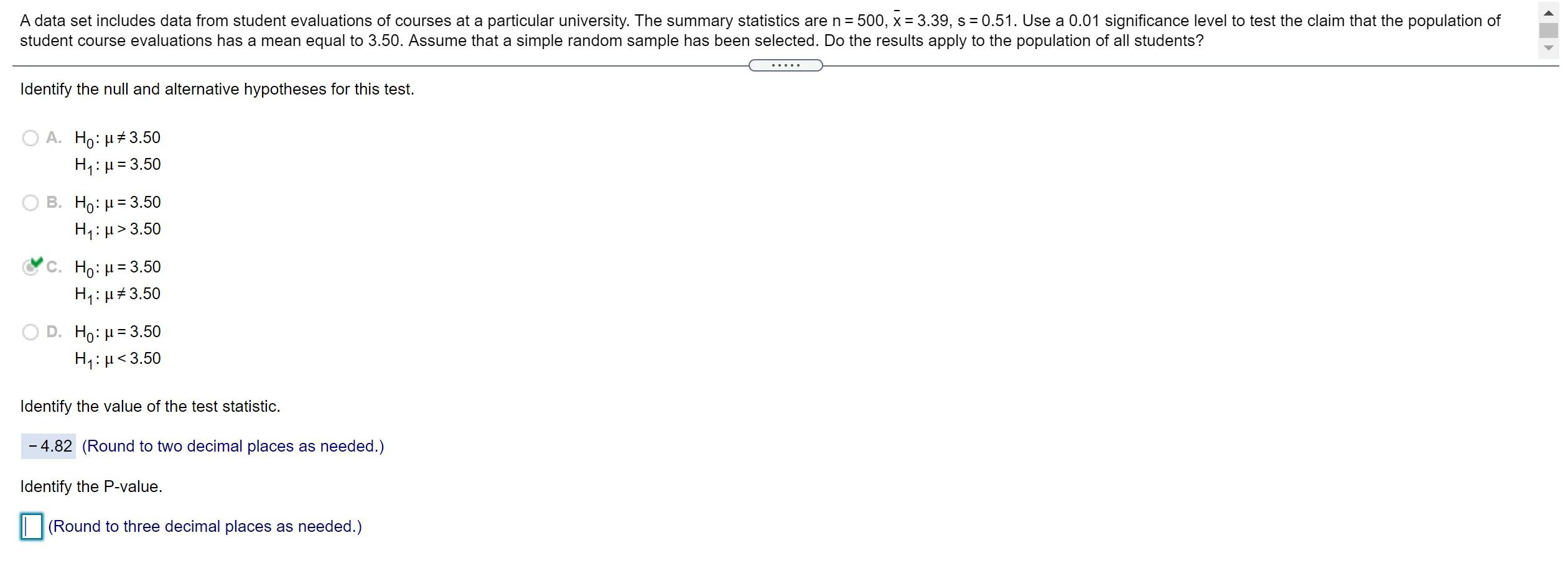 Solved A data set includes data from student evaluations of | Chegg.com