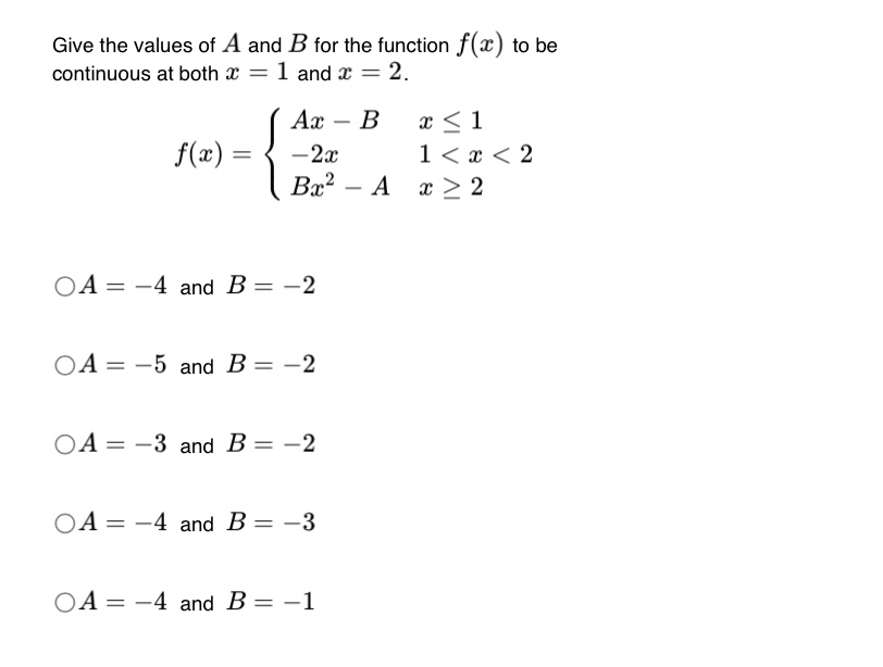 Solved Give the values of A and B for the function f(x) to | Chegg.com