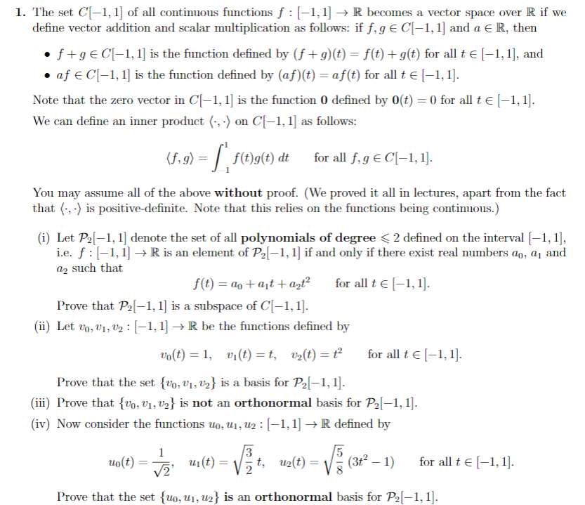 Solved 1. The set CC-1,1] of all continuous functions f | Chegg.com