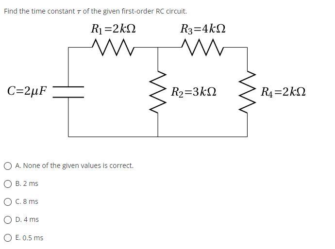 Solved Find the time constant of the given first-order RC | Chegg.com