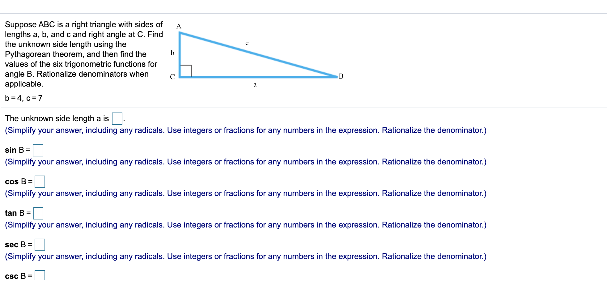 Solved A с B Suppose Abc Is A Right Triangle With Sides Of Chegg