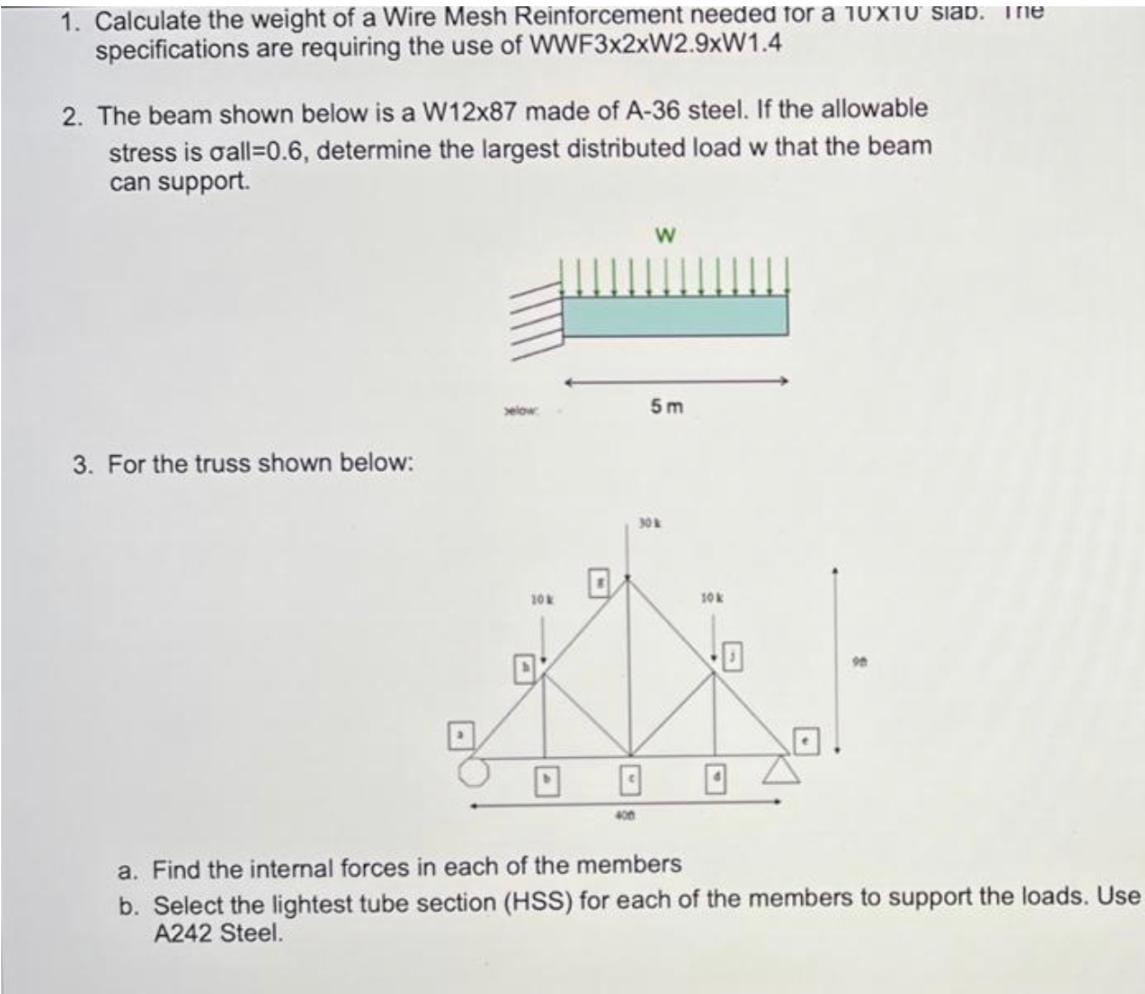 Solved 1. Calculate the weight of a Wire Mesh Reinforcement | Chegg.com